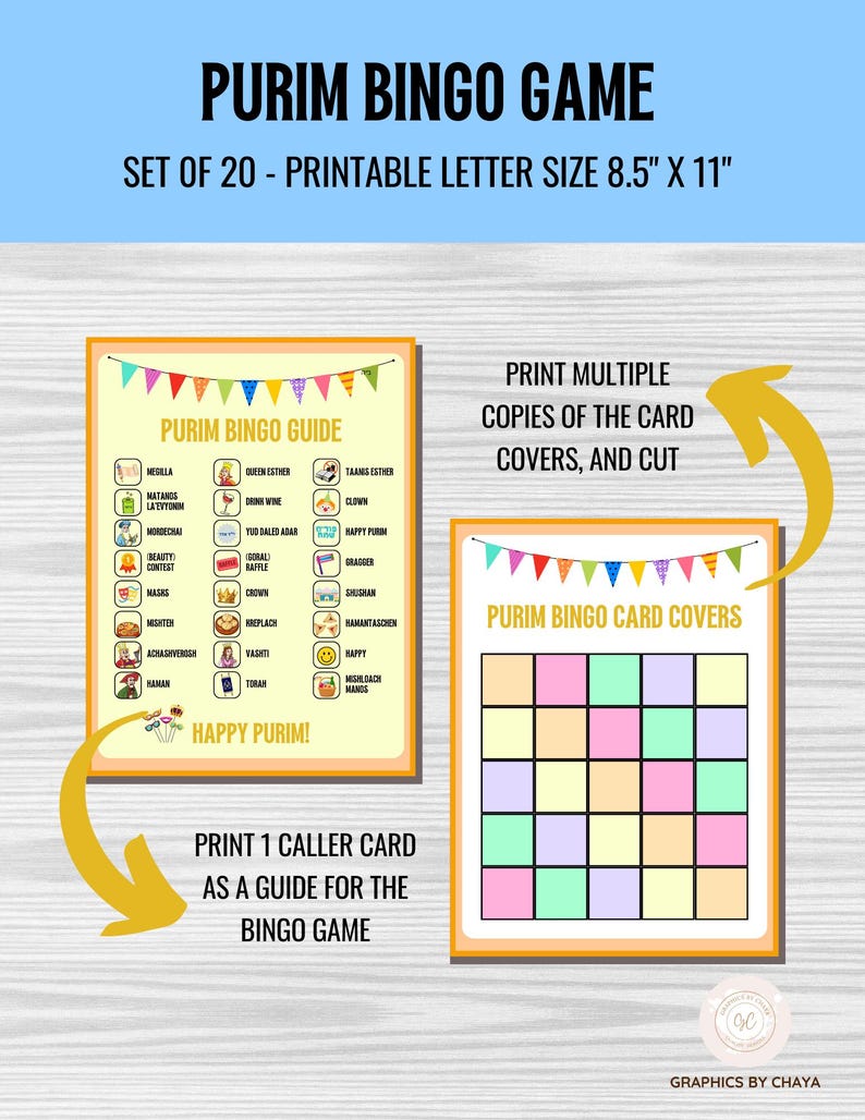 Purim Bingo Game 20 Bingo Cards - Etsy