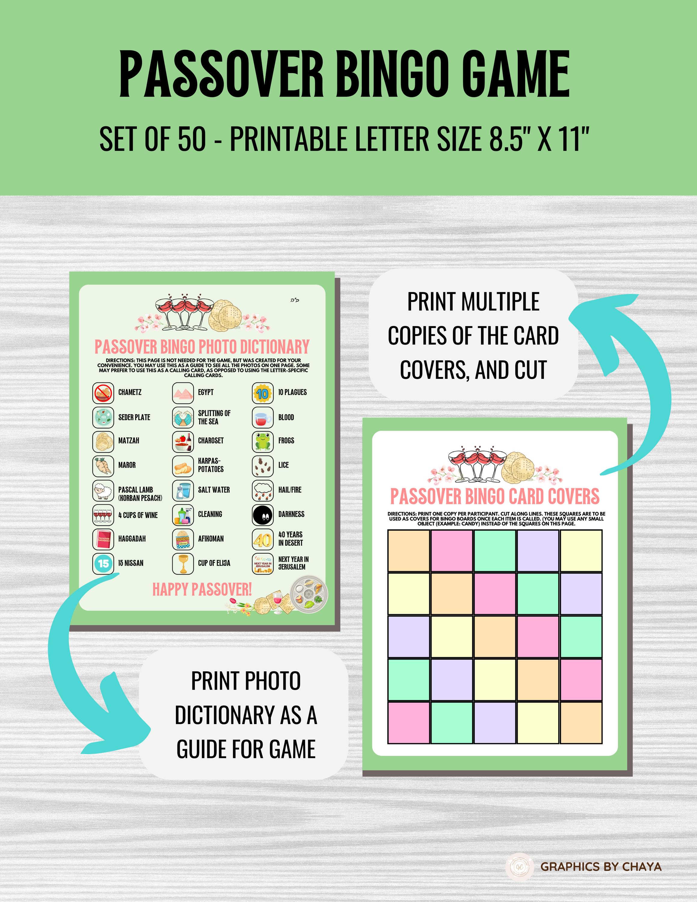 Passover Bingo (50 Bingo Card Game) Printable for Hebrew School, Family ...