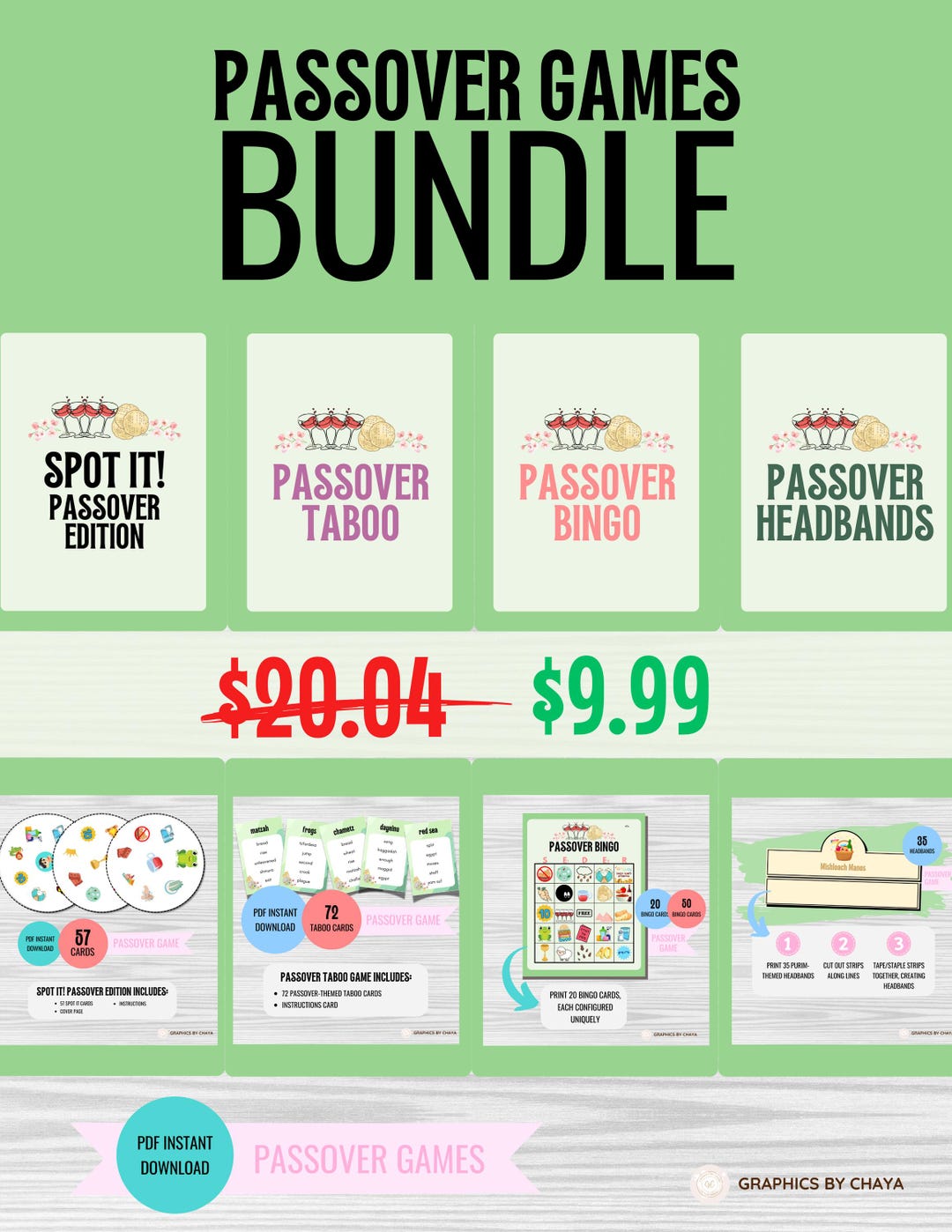 BUNDLE Games Passover, Printable Spot It, Taboo, Bingo, Headbands for ...