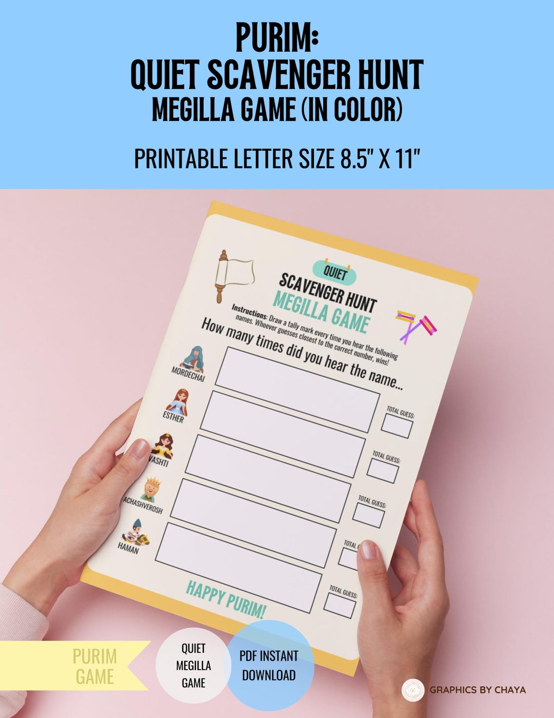 Purim Megillah Game, Quiet Megillah Game, Scavenger Hunt (megillah ...