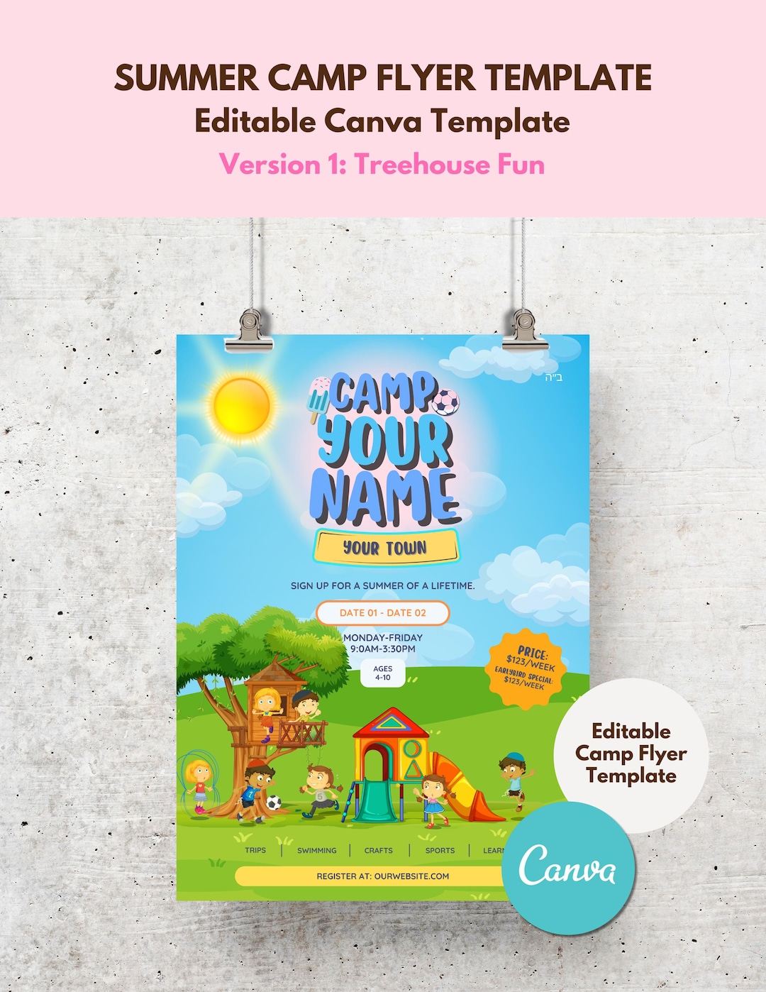 Summer Camp Flyer Editable Canva Template, Version 1: Treehouse Fun ...