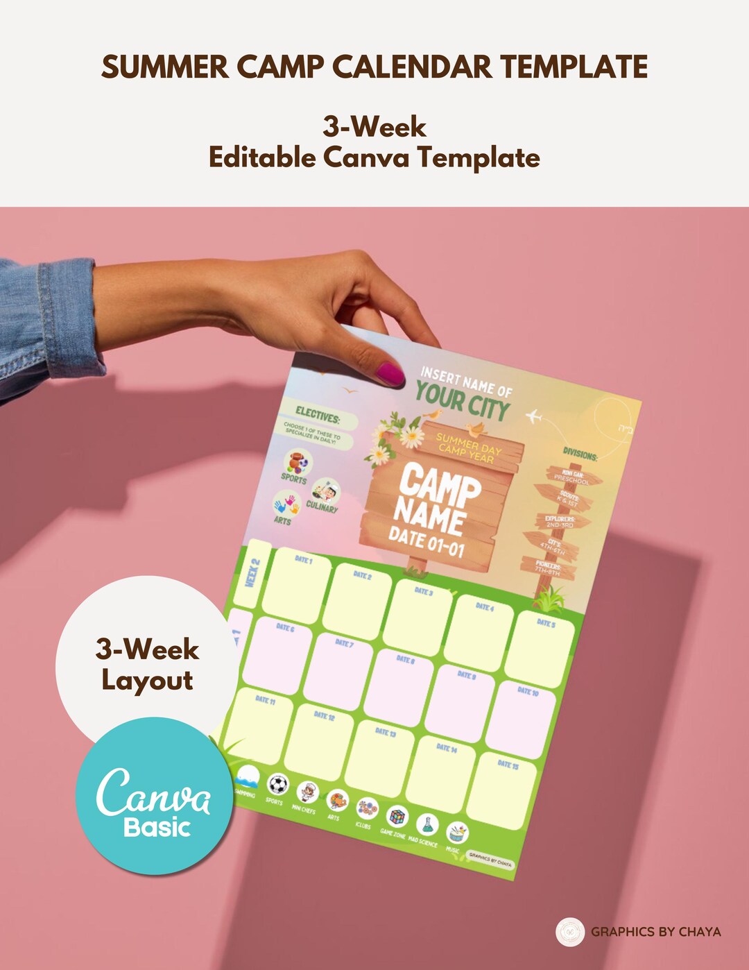 Camp Calendar 3-week Canva Template (basic Canva) - Etsy