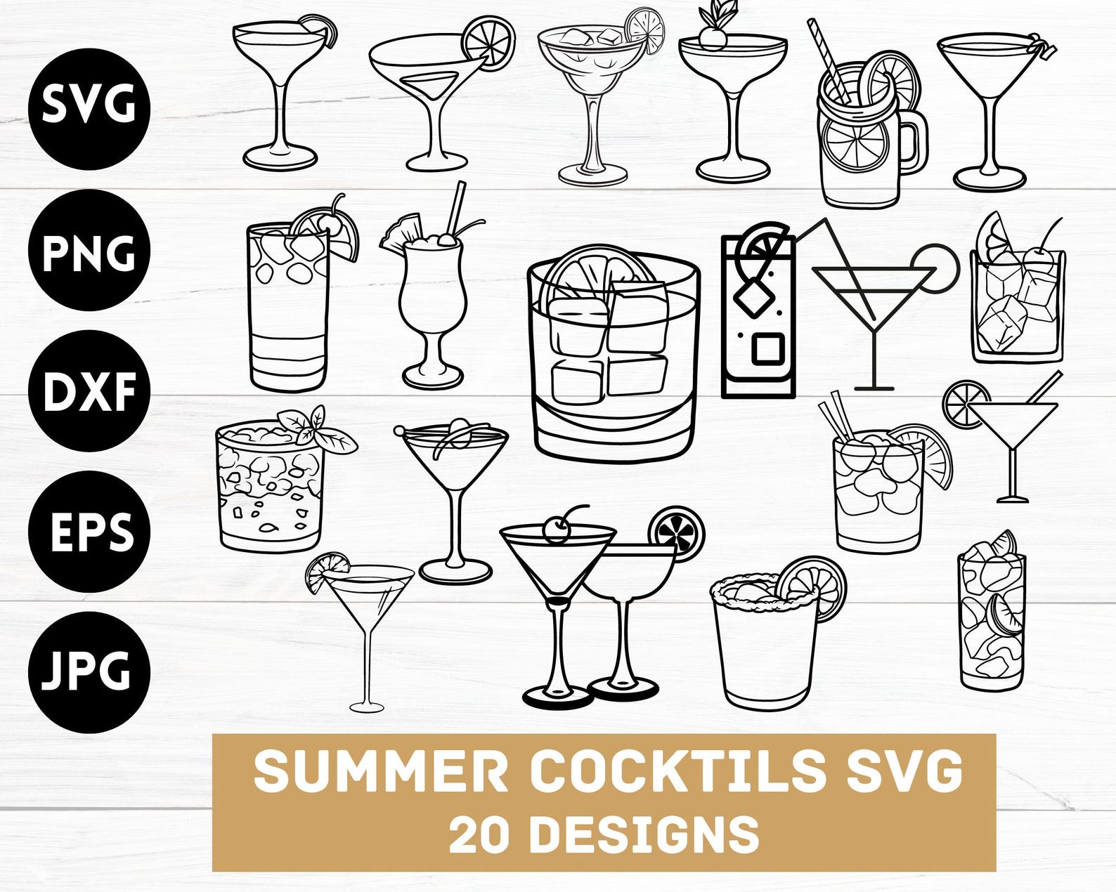 Cocktails Svg Bundle, Drink Clipart Set, Cocktail Drinks SVG, Bar Cart ...