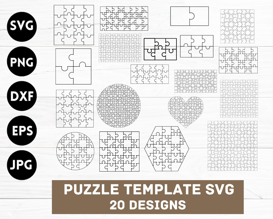 Puzzle Template Bundle Svg, Jigsaw Puzzle Svg, Puzzle Laser Cut File ...