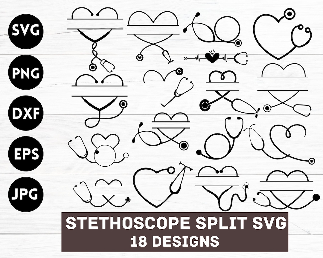 Stethoscope Split Monogram SVG Bundle, Hand Drawn Nurse SVG ...