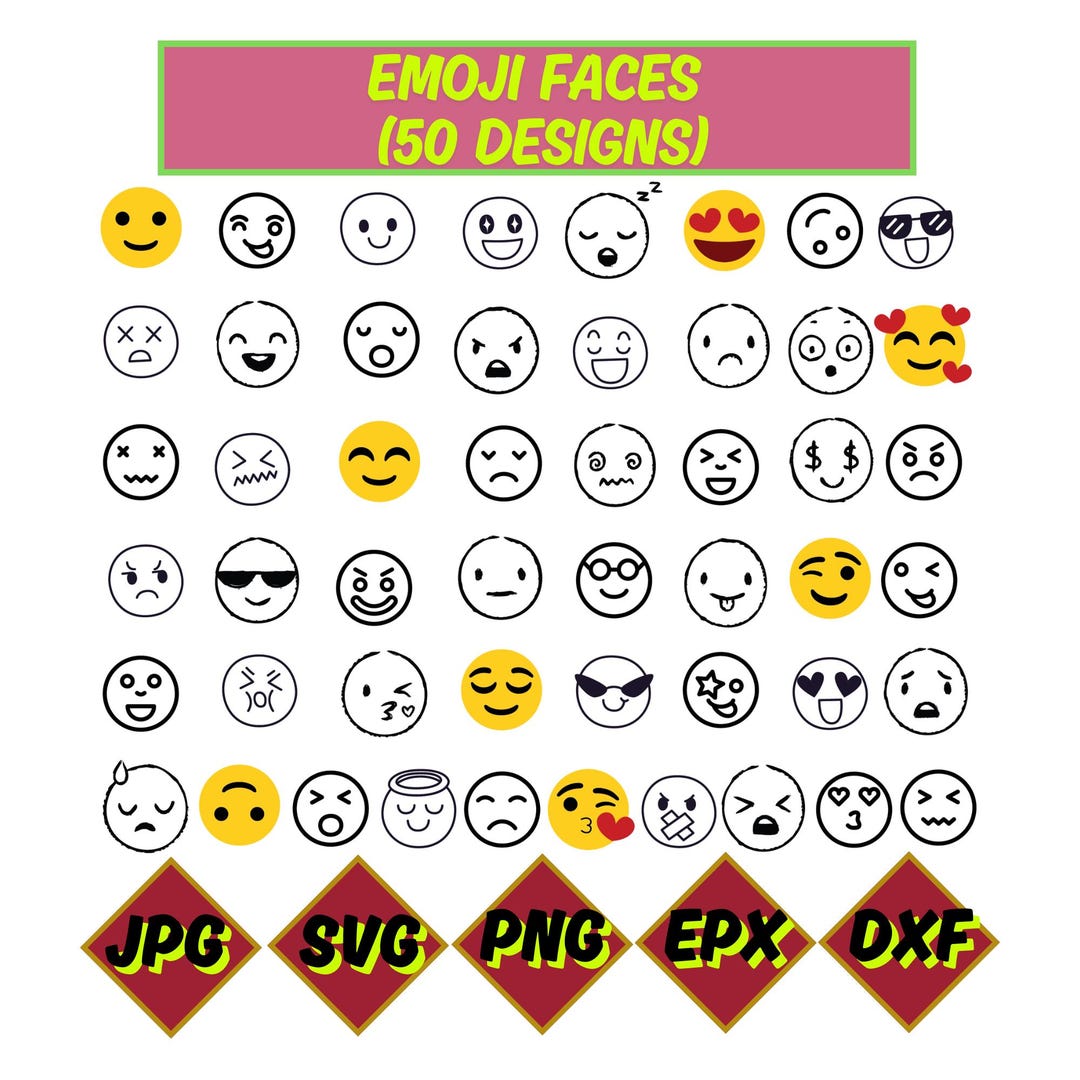 Cartoon Emotion Faces SVG Bundle, Kawaii Face SVG, Cute Funny Face SVG ...