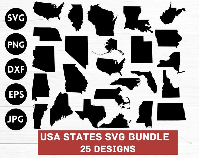 USA States Svg, Usa States Png, States Clip Art, 20 States Svg Bundle ...