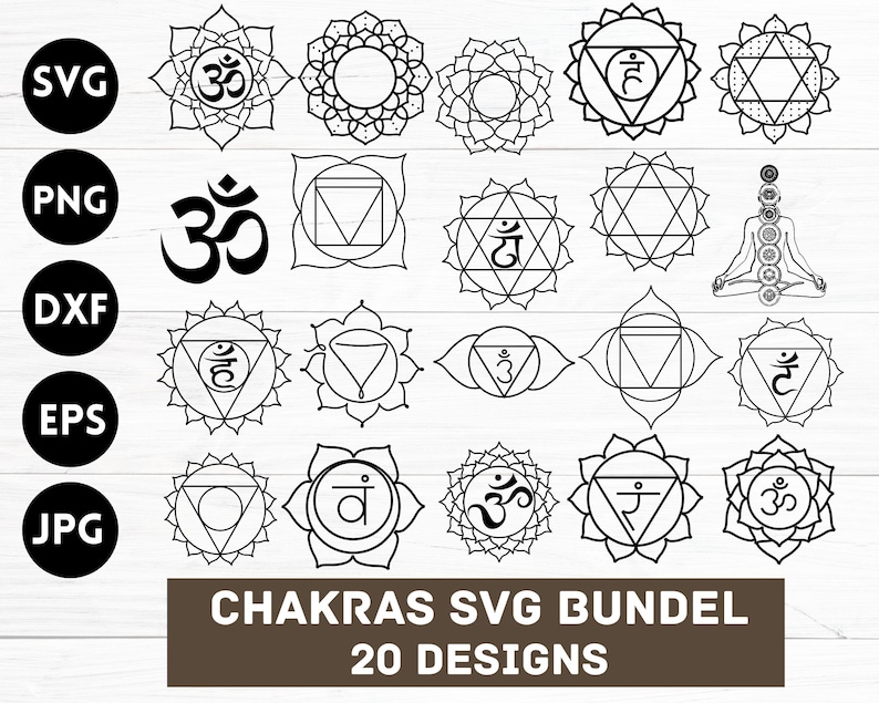 Chakras SVG, Chakra Symbols SVG, Namaste Clipart, Yoga SVG, Mandala Svg ...