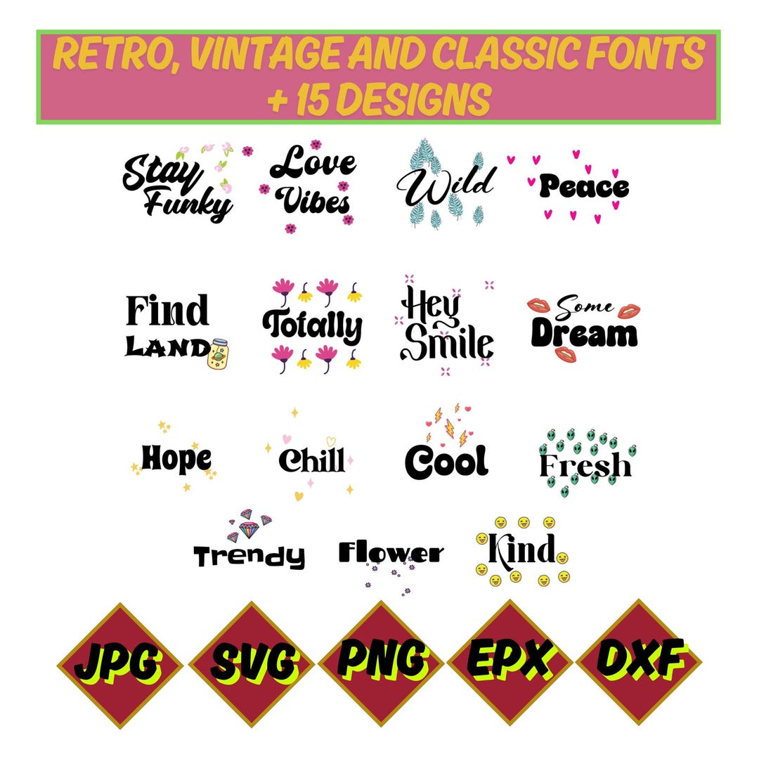 Retro Font Bundle, Vintage Font Bundle, Groovy Font Bundle, Retro Font ...