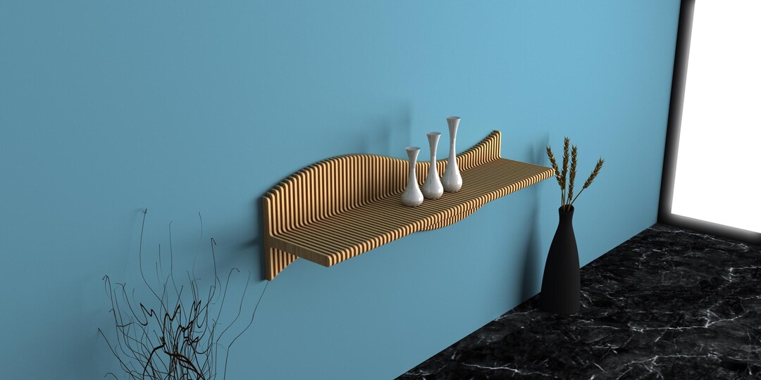 Wooden Sound Wave Floating Shelf - New Design Large Wall Decor - Modern ...