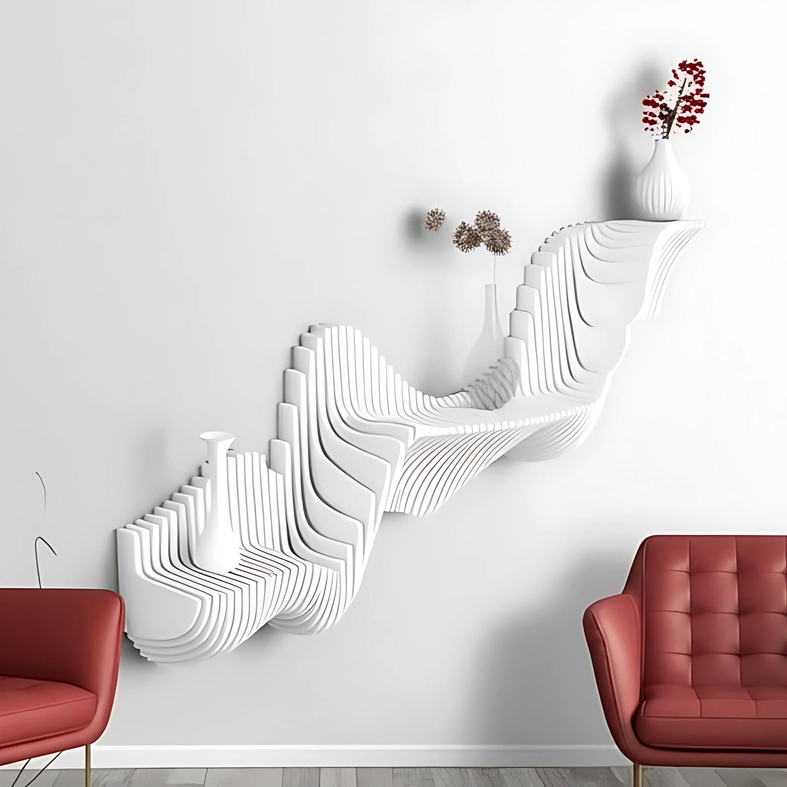 Floating Shelves Wave Decor Parametric Wall Piece - Parametric Floating ...