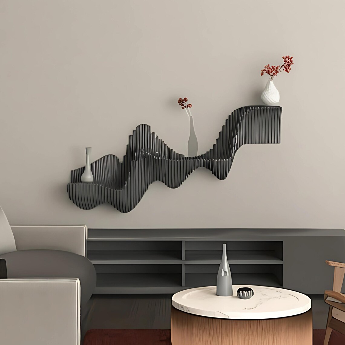 Floating Shelves Wave Decor Parametric Wall Piece - Parametric Floating ...