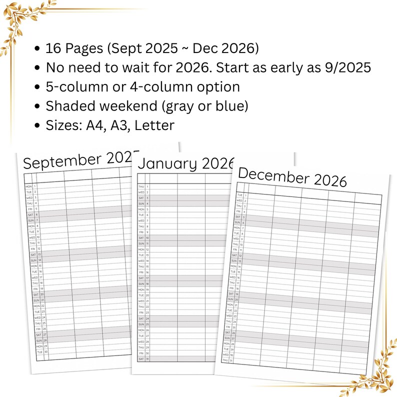 2026 Family Calendar Printable, Monthly Planner (A3, A4, Letter PDF ...