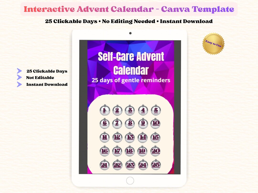 Interactive Advent Calendar PDF • 25 Self-care Messages • Clickable ...