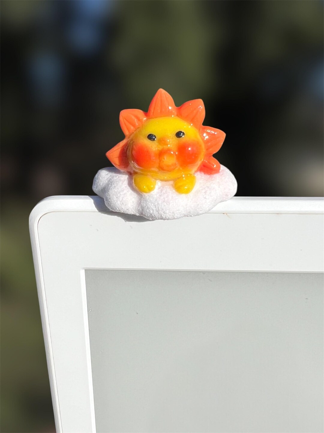 Kawaii Sunrise Hipper, Sun on Cloud Mini Figurine, Handmade Clay Phone ...