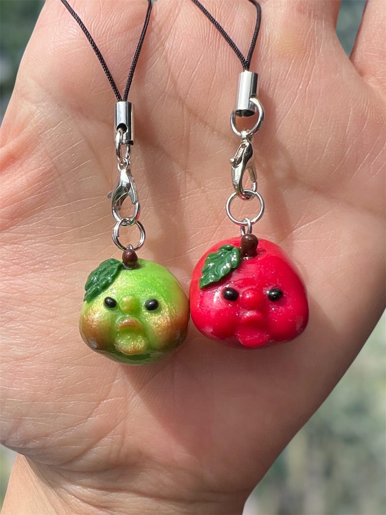 Kawaii Apple Keychain, Unique Handmade Fruit Charm, Quirky Red & Green ...