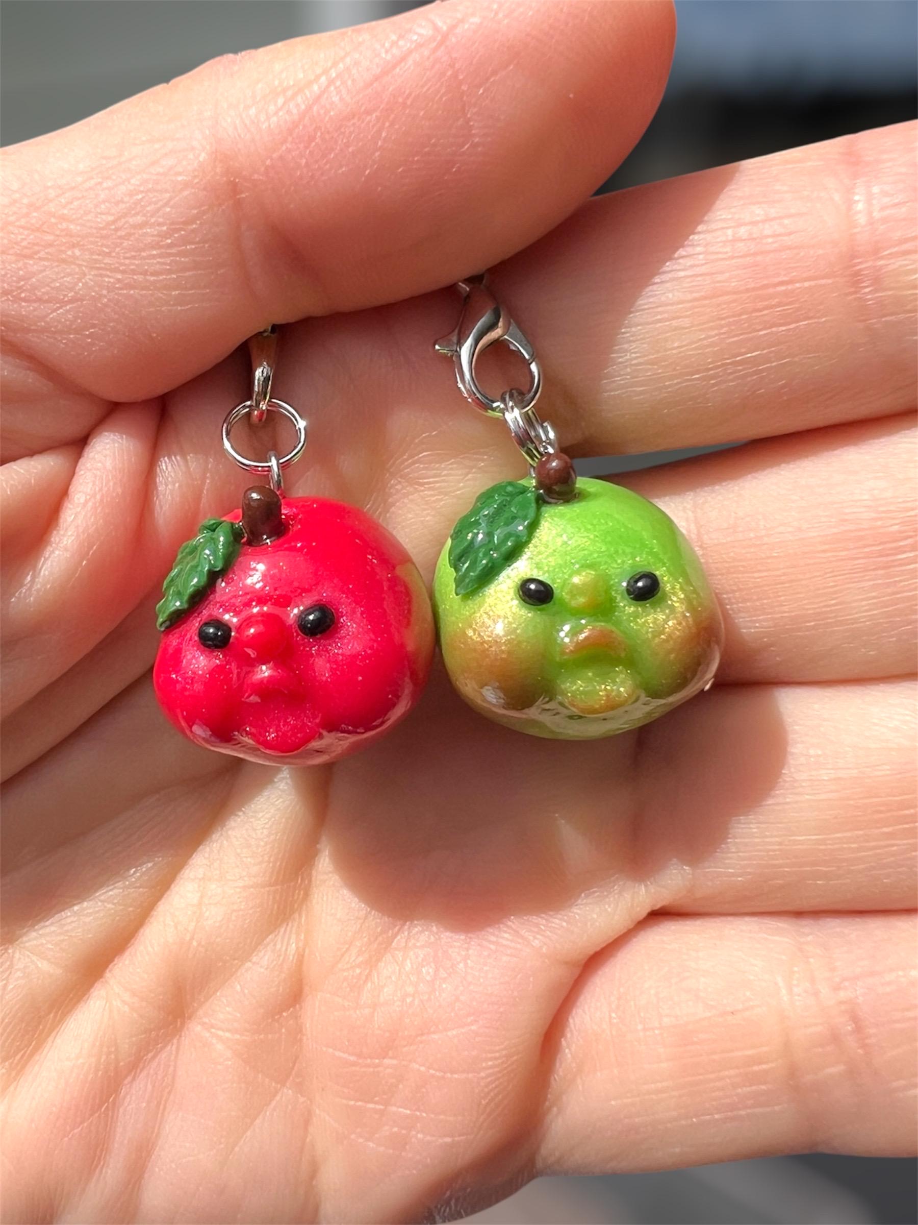 Kawaii Apple Keychain, Unique Handmade Fruit Charm, Quirky Red & Green ...