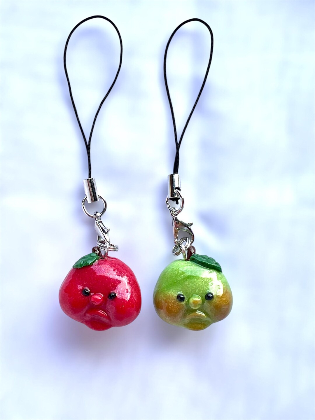 Kawaii Apple Keychain, Unique Handmade Fruit Charm, Quirky Red & Green ...
