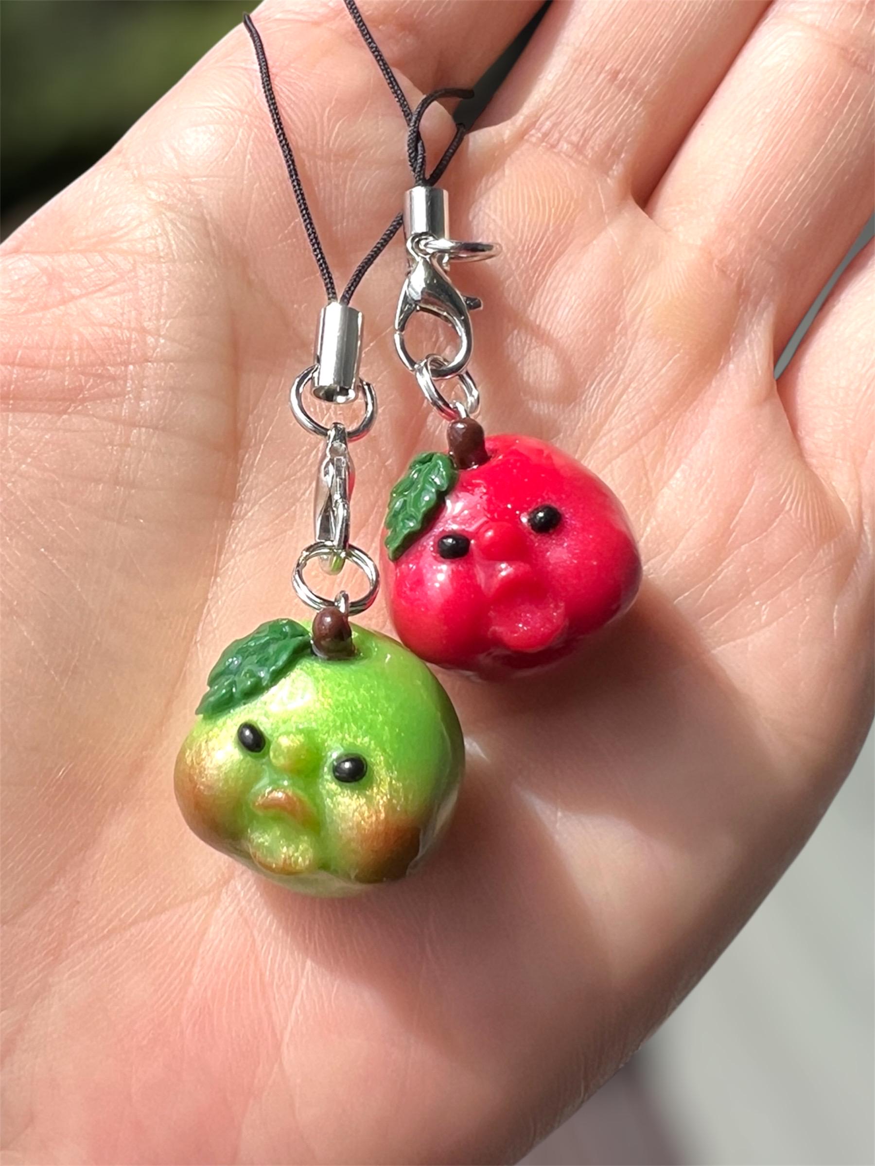 Kawaii Apple Keychain, Unique Handmade Fruit Charm, Quirky Red & Green ...