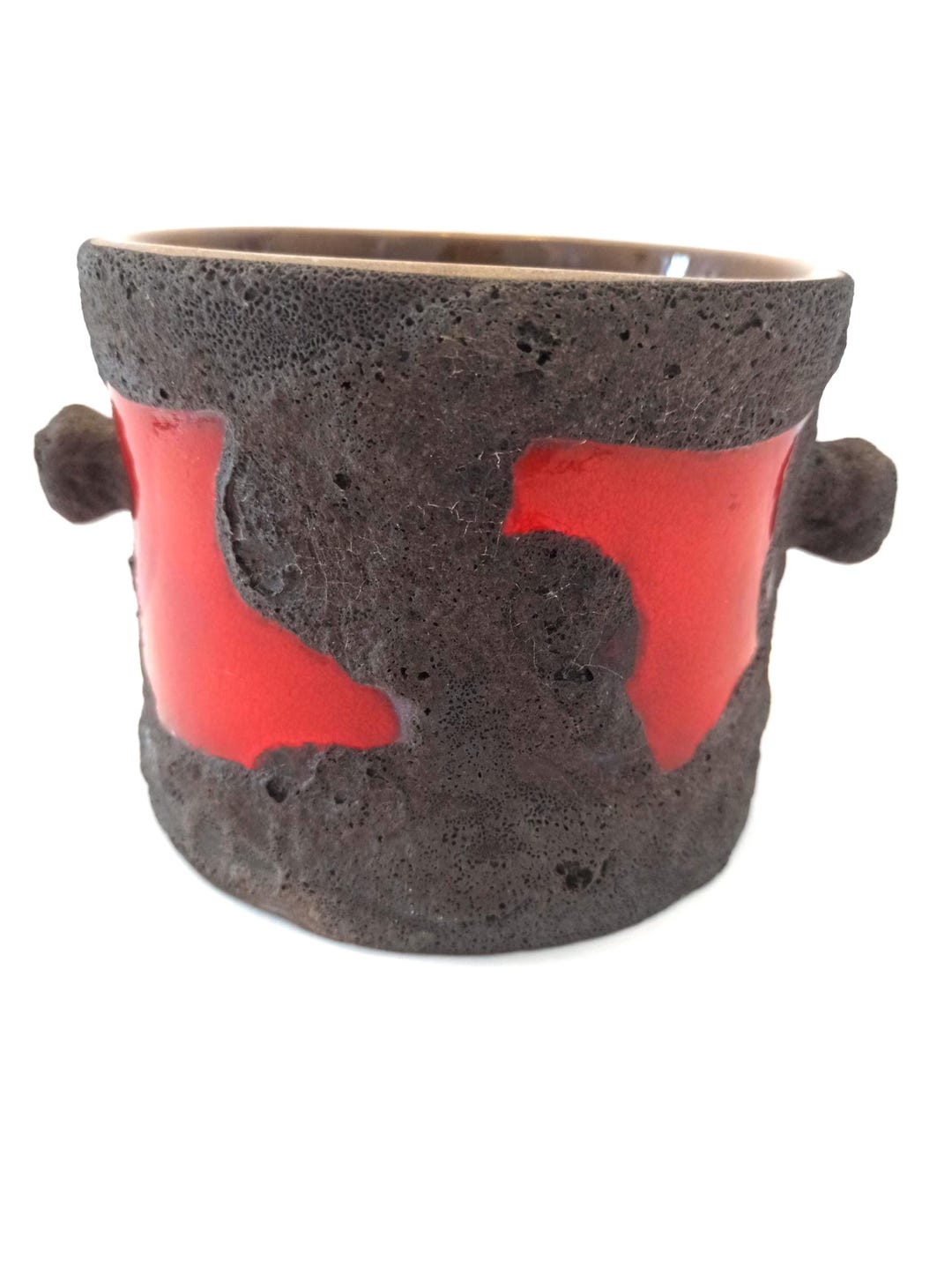 Vintage Marei Fat Lava Planter, Red & Black West German Pottery - Etsy
