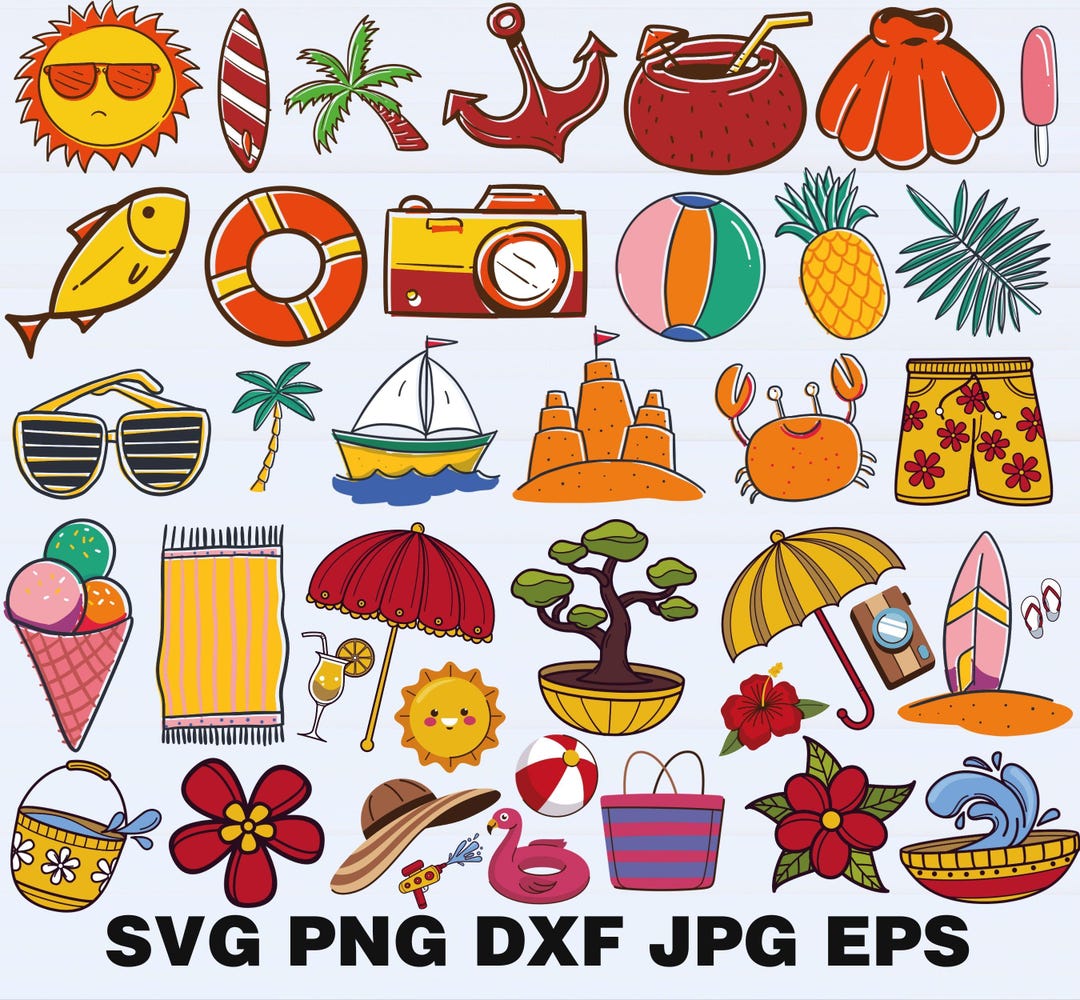 Summer Clipart Bundle, Beach Vacation Graphics (svg, Png, Eps, Dxf) - Etsy