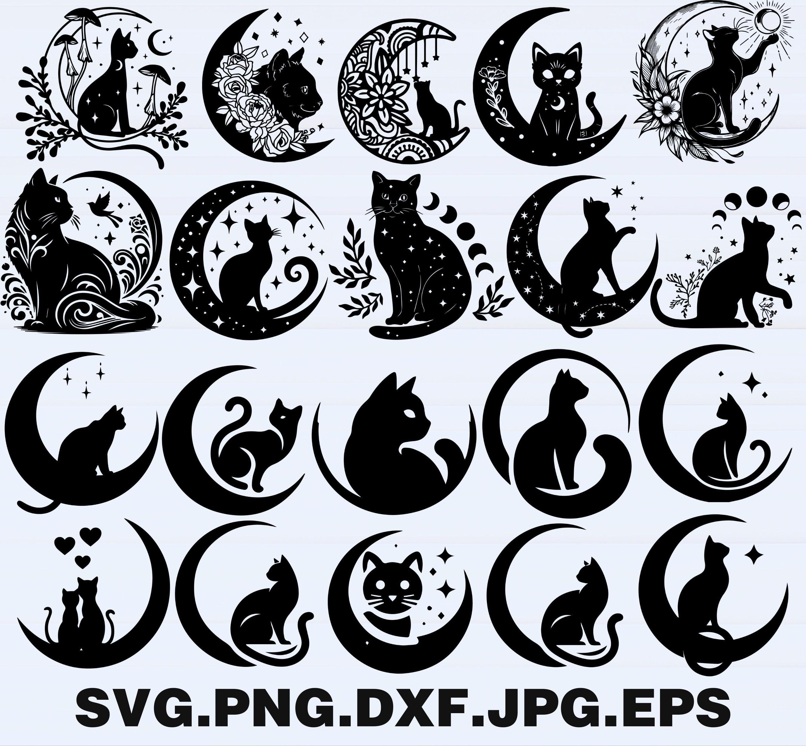 Cat and Moon Phases SVG Bundle, Cat Silhouette SVG, Cat Moon SVG, Cat ...