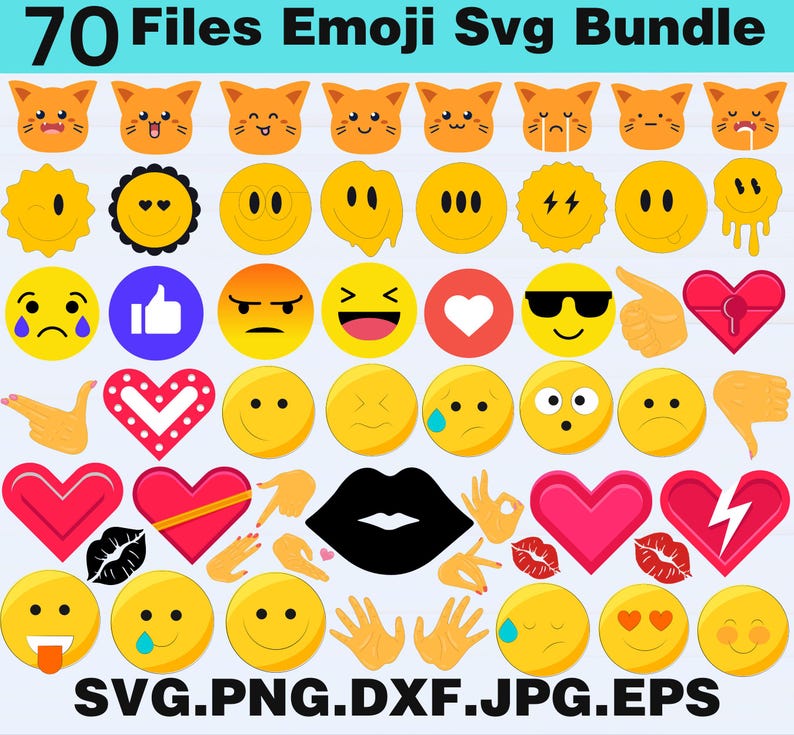 Emoji SVG Bundle | 70 Layered Emoji Designs | PNG DXF Eps Svg Cut Files ...