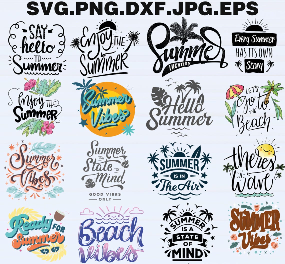 Summer Beach Lettering SVG PNG Bundle, Vacation Quotes (digital ...