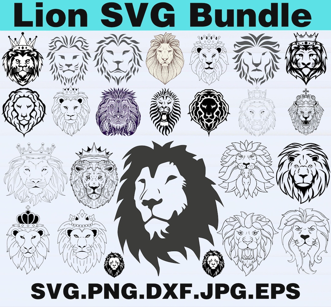 Lion SVG Bundle | Wild Lion Head SVG | Jungle Animal Clipart | Lion ...