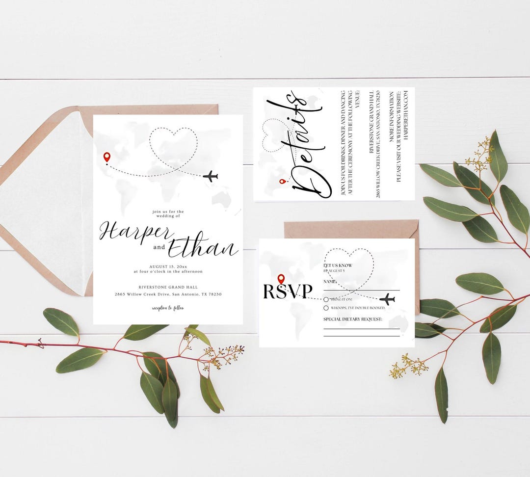 Editable DIY Destination Wedding Invitation Template, Suite Editable ...