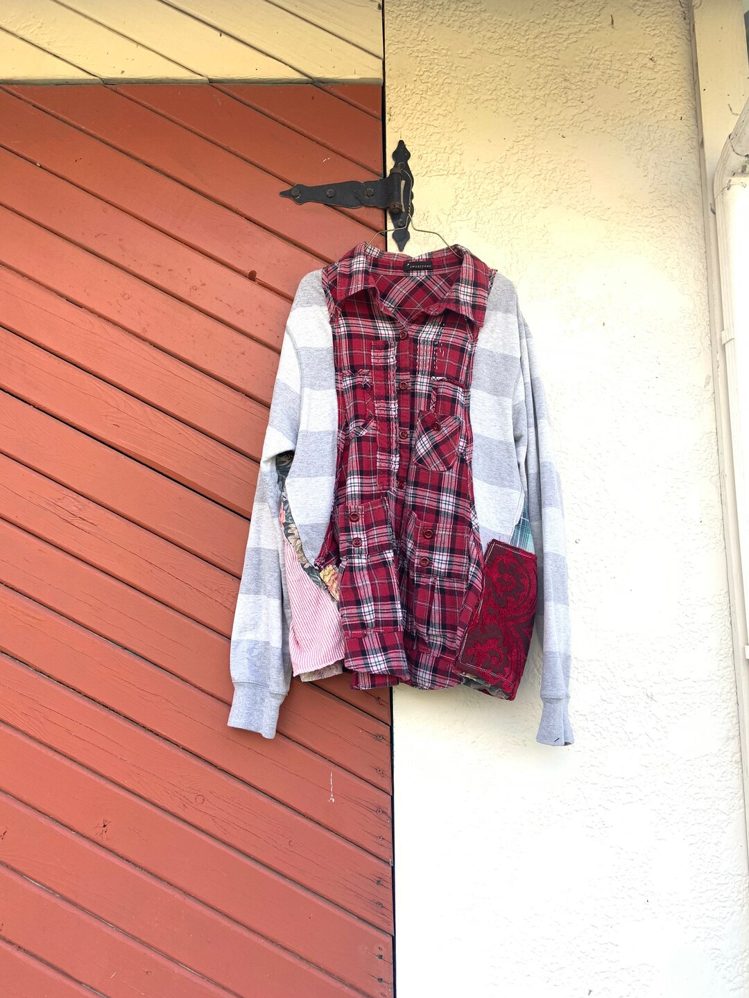 Jacket Collection - Upcycled Red Flannel Jacket - Red Plaid Jacket With ...