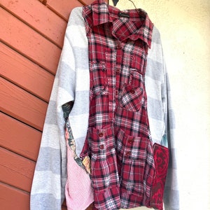 Jacket Collection - Upcycled Red Flannel Jacket - Red Plaid Jacket With ...
