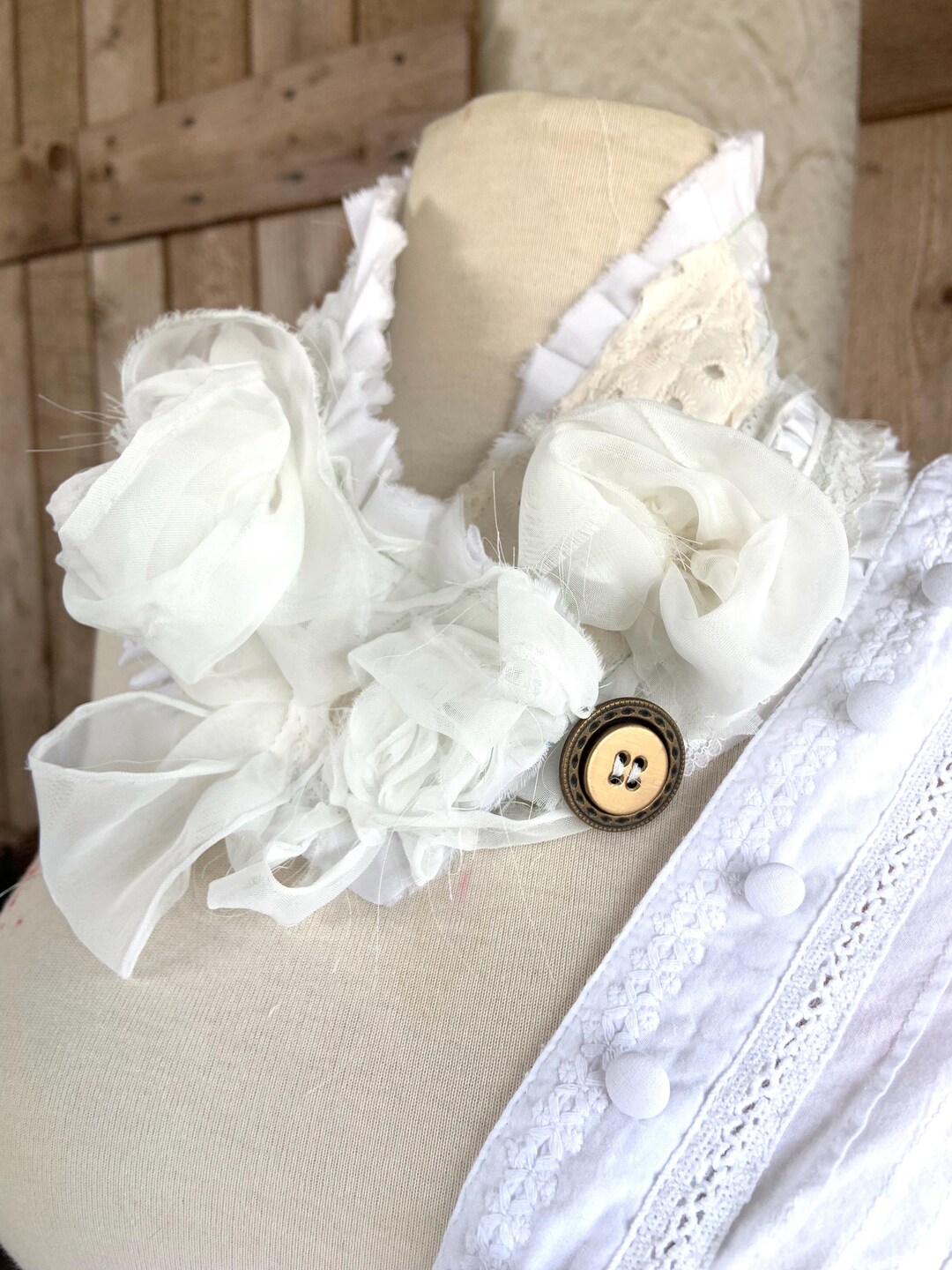 Boho Tattered White Collar Necklace: Shabby Chic Rose Scarflet - Etsy