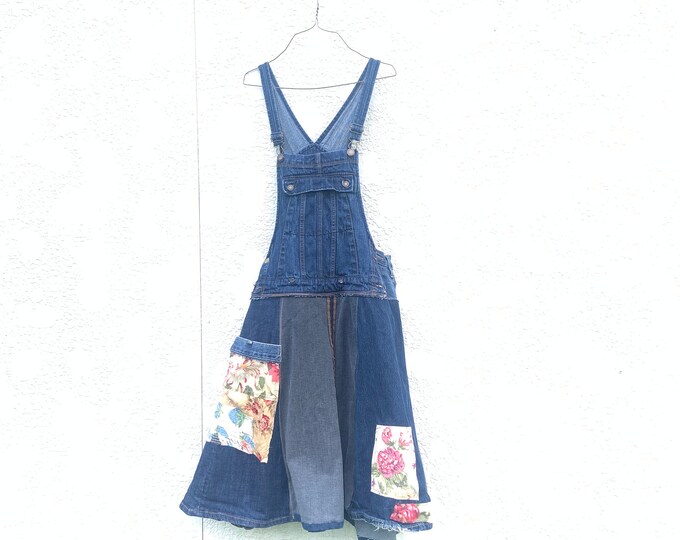 Denim Upcycled Overalls, Revamped Overalls, Plus Size Denim Patchwork ...