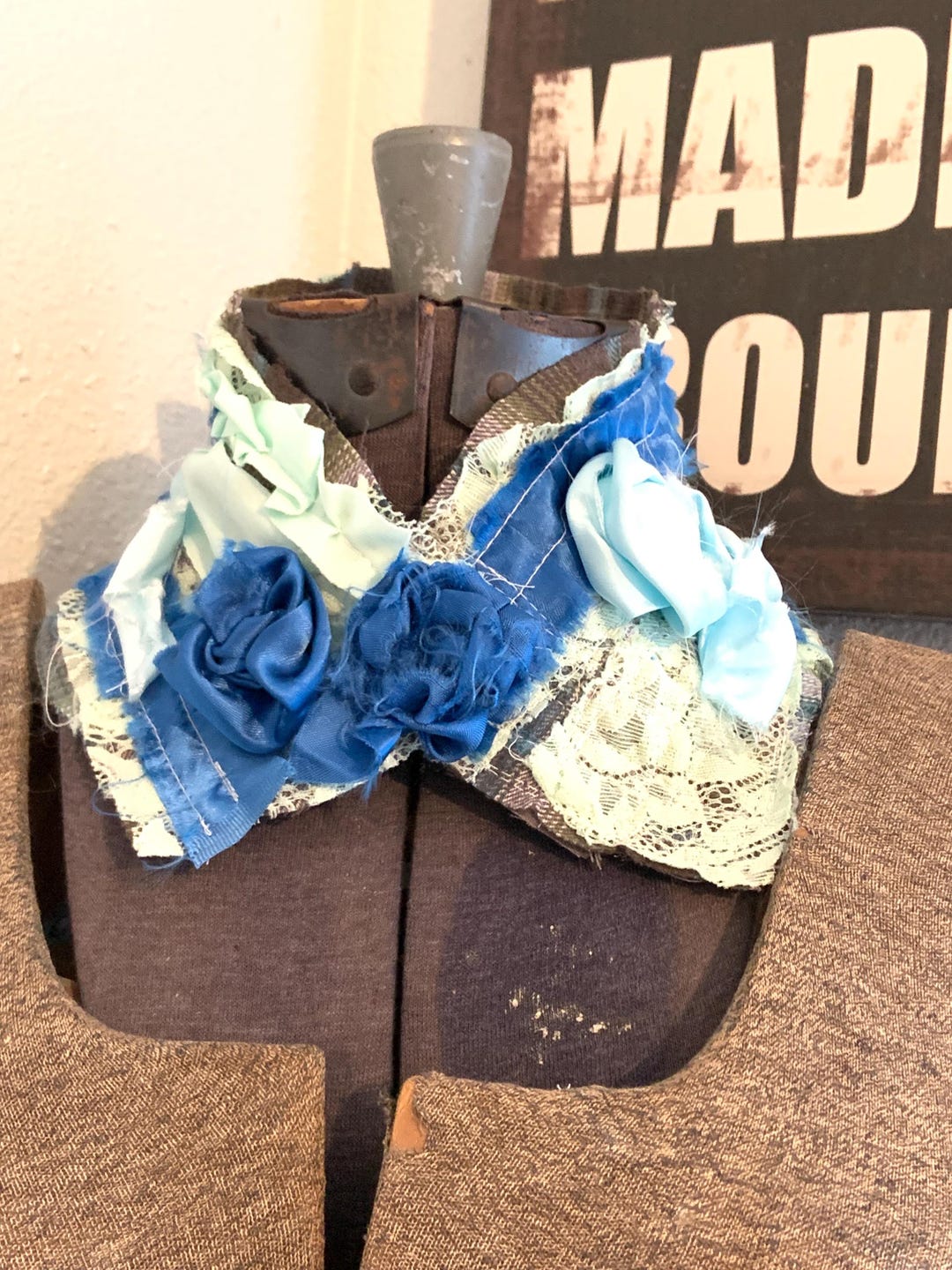 Boho Cowl, Tattered Blue Collar Necklace, Shabby Chic Rosette Scarf ...