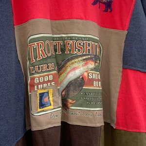 Funky Upcycled Patchwork Smoky Mountains Trout Fishing Cropped Shirt by ...