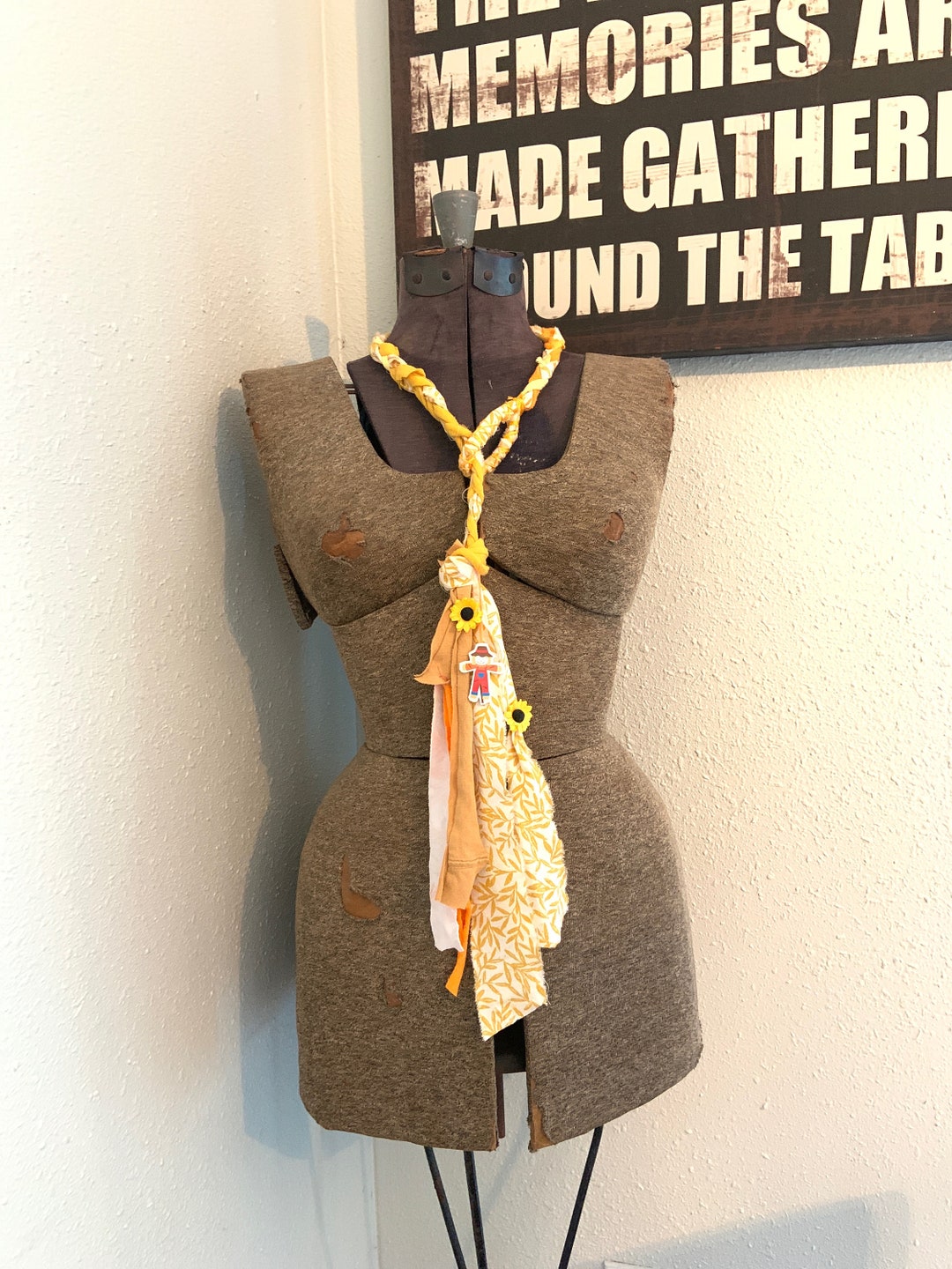 Fall Fabric Macrame Necklace, Sunflower Scarecrow , Upcycled Scarf ...