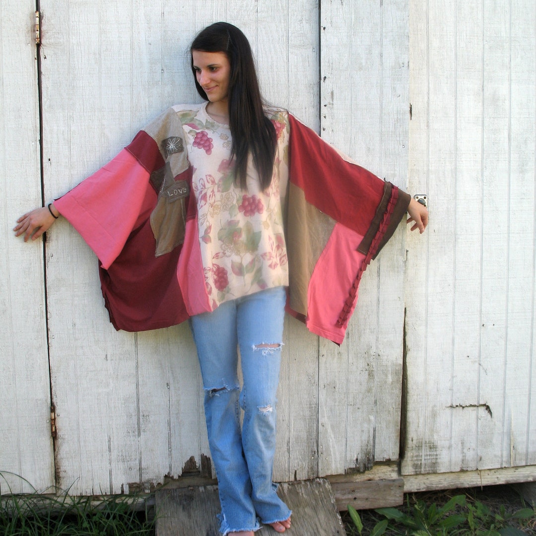 Custom Upcycled T-shirt Poncho: Funky Boho Reclaimed Clothing - Etsy