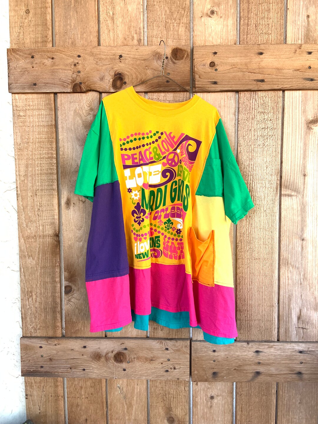 Upcycled Mardi Gras Tunic, Mardi Gras Shirt, Patchwork Tunic, Upcycled Poncho, Modern Clothing ...