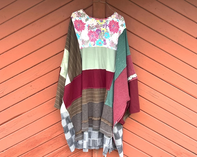 Upcycled Reworked T-shirt Poncho Dress, Upcycled Clothing, Boho ...