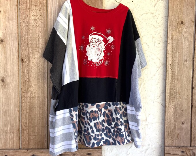 Upcycled the Santa Christmas Patchwork Poncho, Patchwork Tunic ...