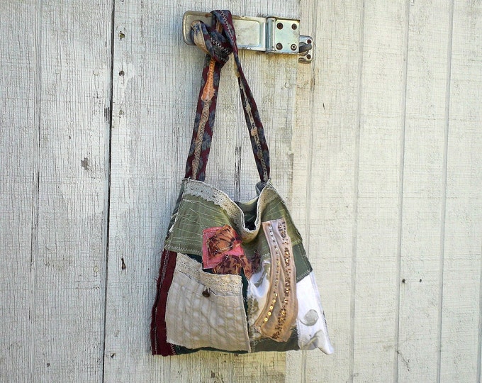 Upcycled Purse / Funky Eco Tattered Patchwork Handbag / Tote / Purse ...