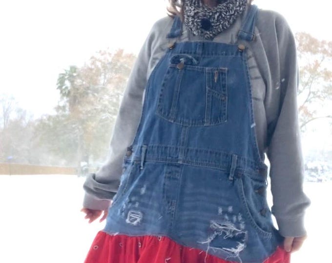 Upcycled Funky Denim Overalls and Bandana Dress, Boho Dress, Bohemian ...