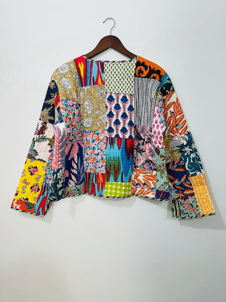 Boho Quilted Cotton Jacket: Handblock Print, Patchwork Kimono - Etsy