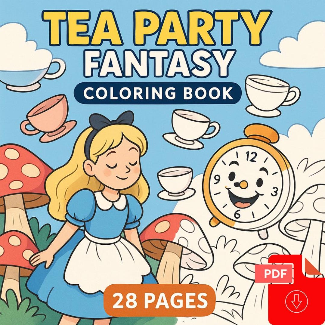 Alice in Wonderland |tea Party Fantasy Coloring Book | 28 Pages of ...