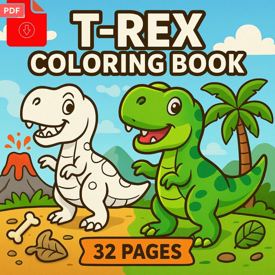 Digital Download - T-rex Dinosaur Coloring Pages – Fun Printable ...
