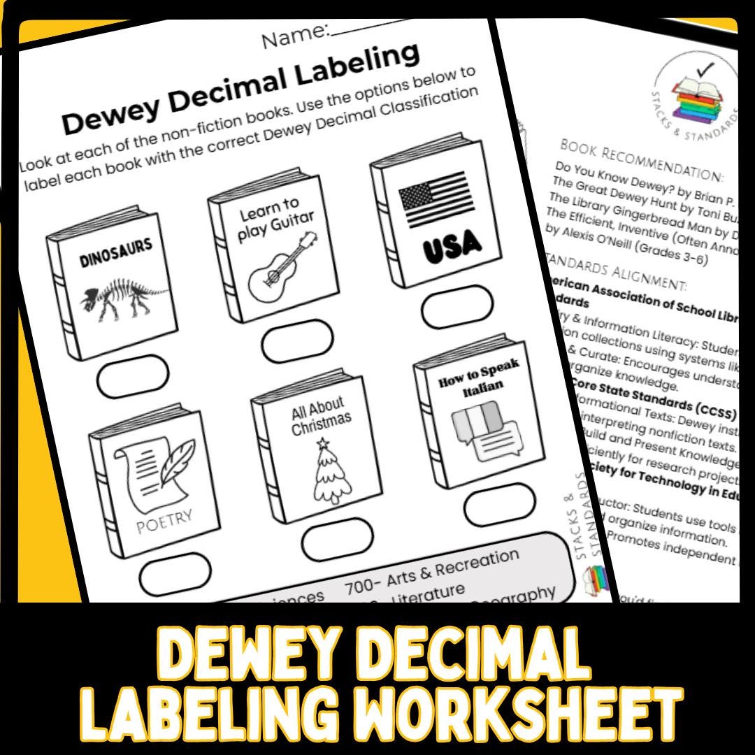 Dewey Decimal Labeling Worksheet | Library Classification Activity ...