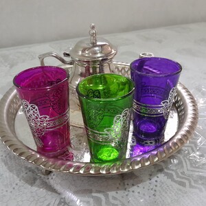 Moroccan Silver Tea Set With Colorful Glasses - Etsy