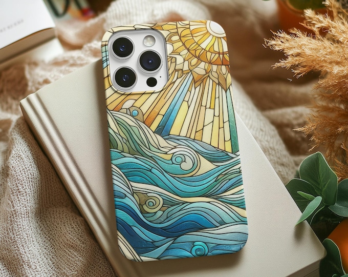 Sun Rays Waves Stained Glass Phone Case Ocean Lover Artful Vintage ...