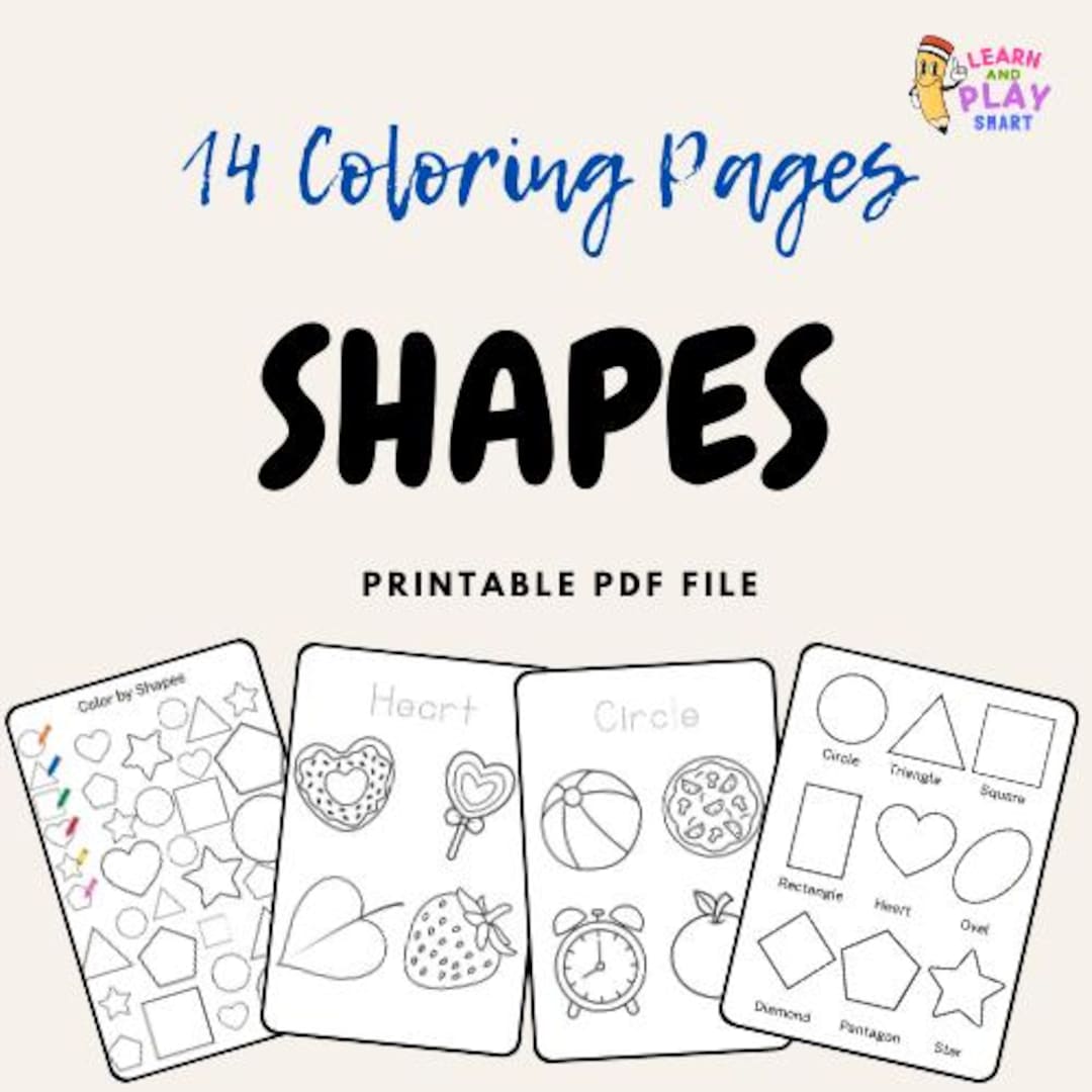 14 Pages Shapes Coloring Pages, Printable Activity Book, Busy Book for ...